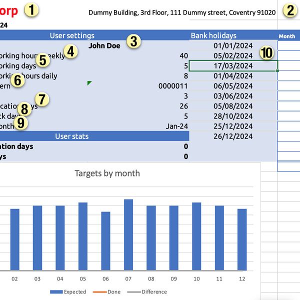 Advanced Excel Monthly Timesheet 2024 template - 3210.lu